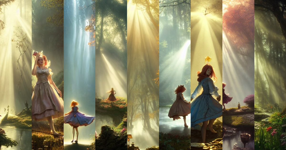 Lexica - Alice falling down the rabbithole to wonderland, mist, sunrays ...