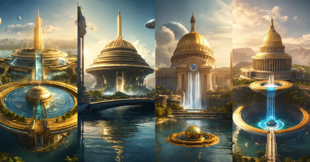 Lexica - Alien water planet, waterfalls, futuristic city landscape ...