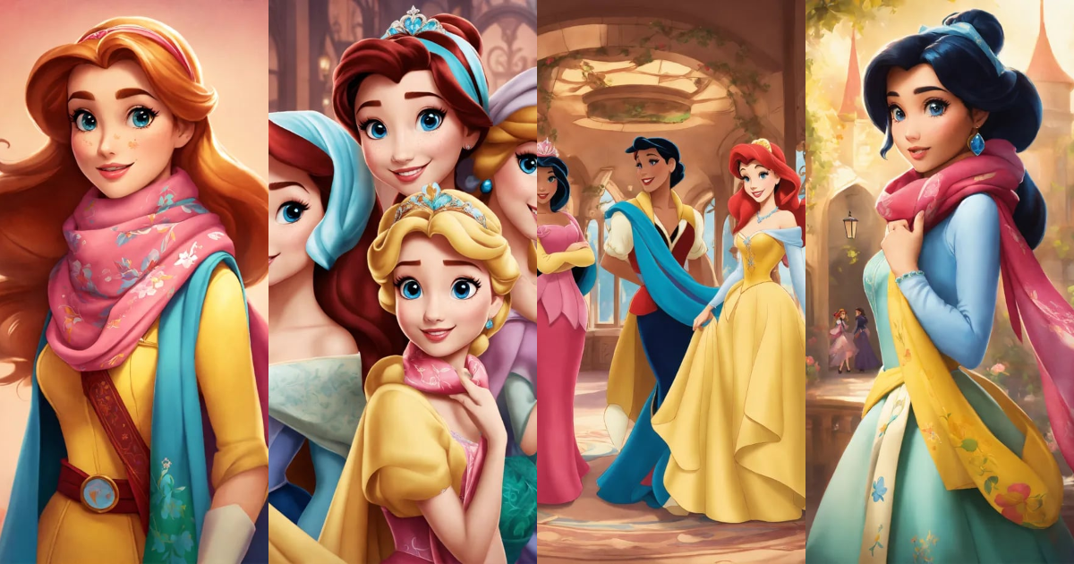 Lexica - Disney princesses carton wearing scarf