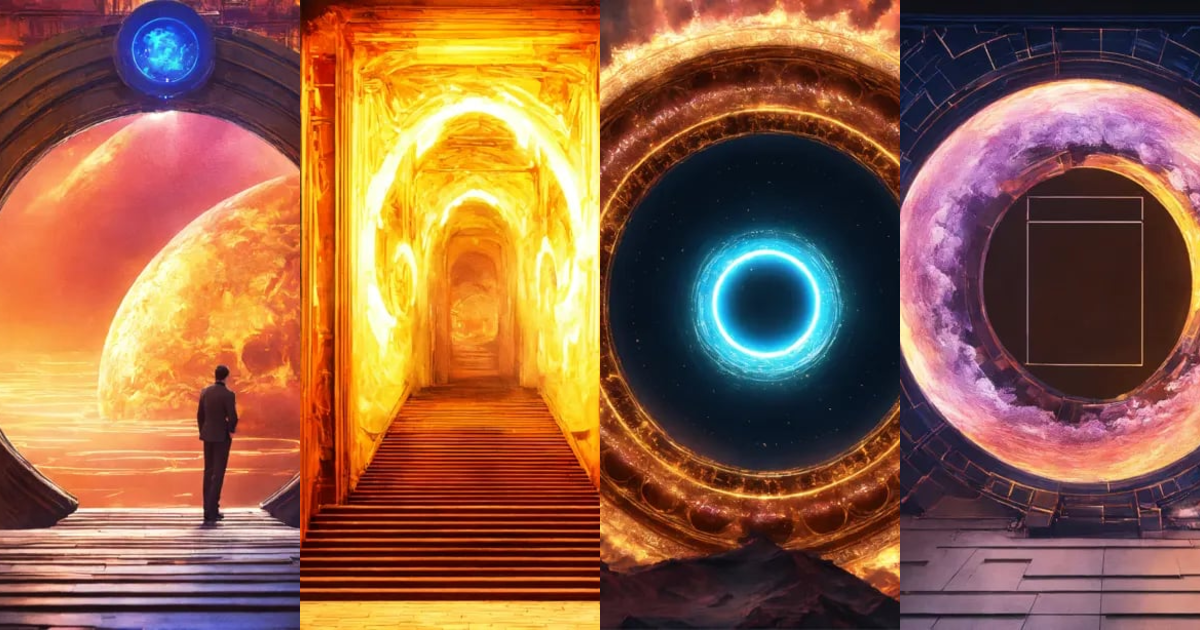 Lexica - Create an image with exactly five dimensional portals