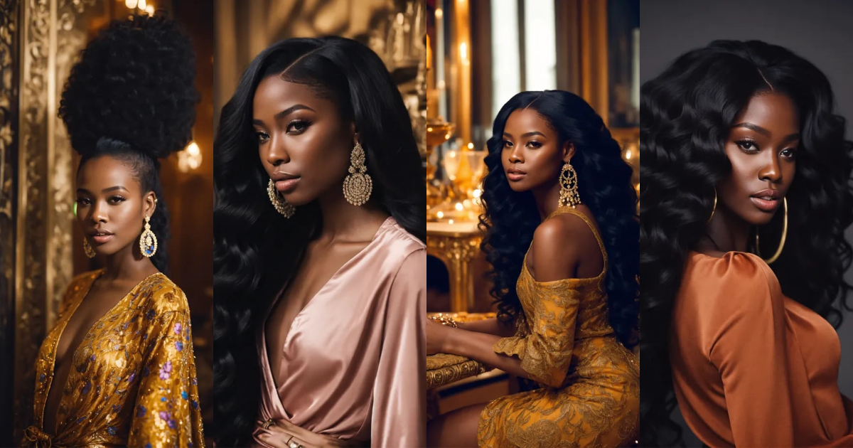 Lexica - Rich Black girl hair models wearing long hair living a luxury ...