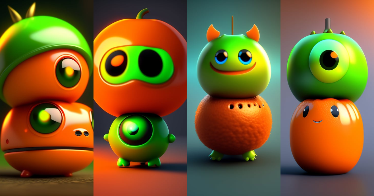Lexica - Cute Chibi one eyed orange monster, green pupil, 3d, unreal ...