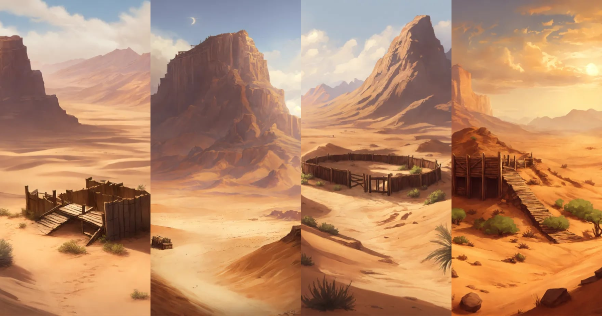 Lexica - Large desert with a rustic barricade, dnd, fantasy landscape