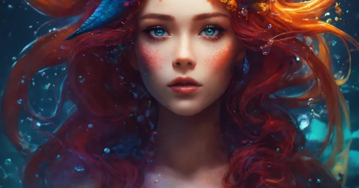 Lexica - PIXELS photograph, a quirky liquid portrait of a hauntingly beautiful mystical mermaid ...
