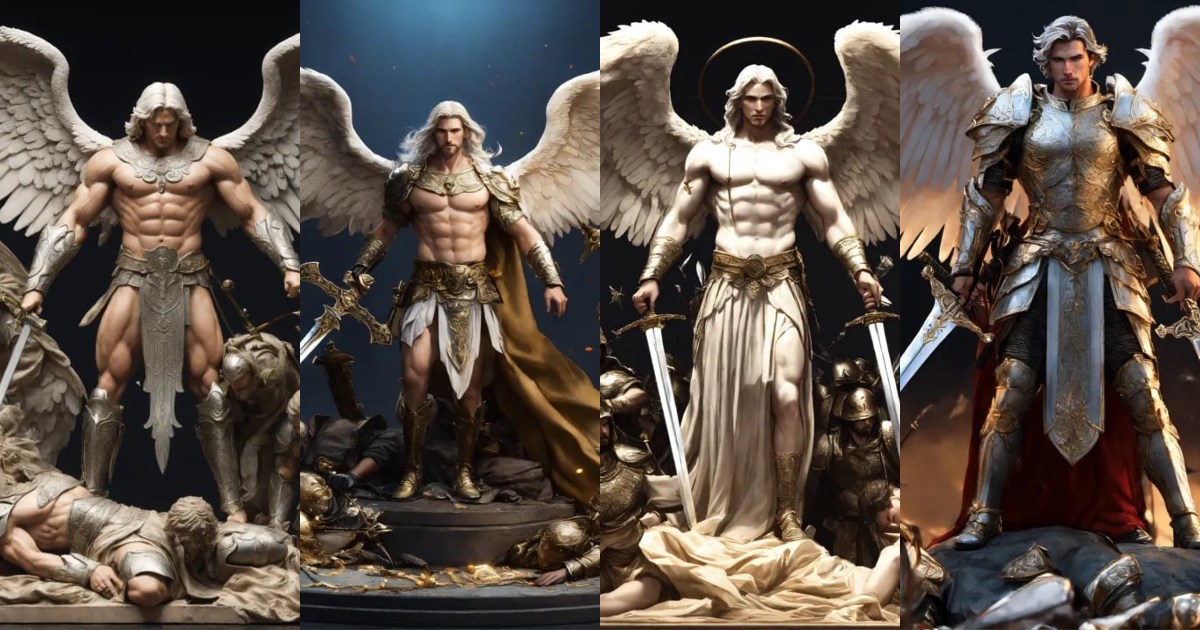 Lexica - A strong white man angel with long and short swords standing ...