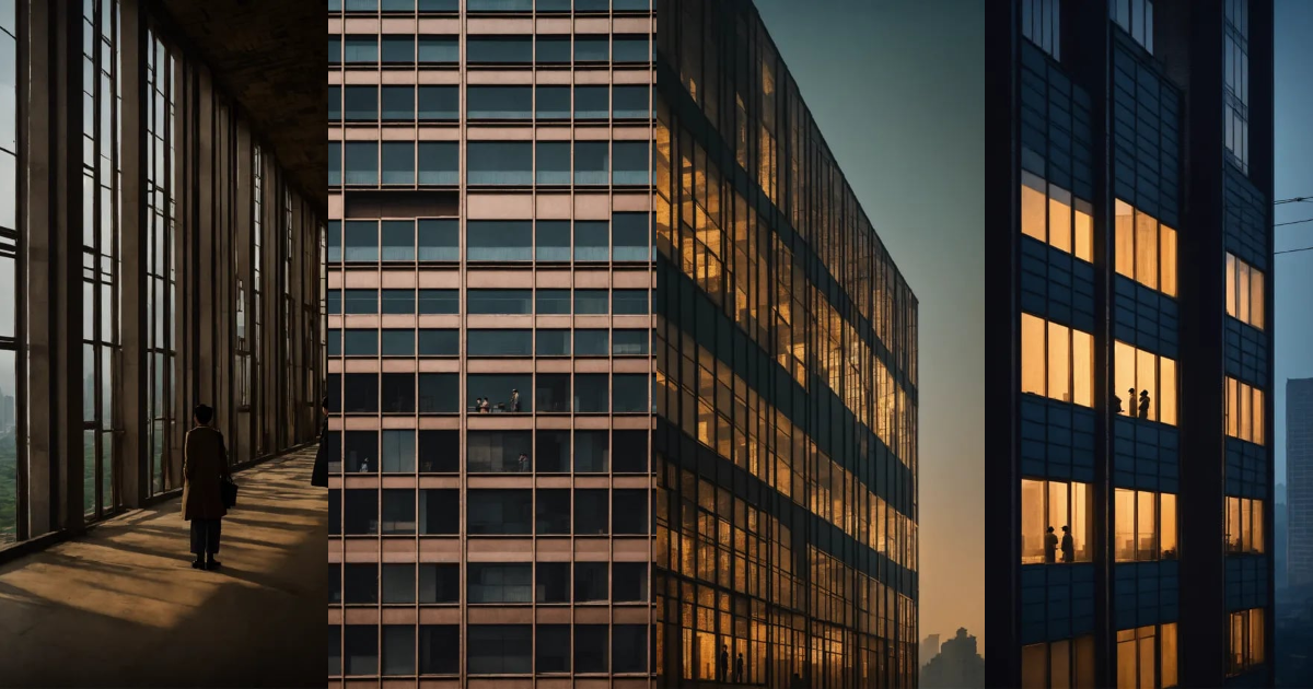 Lexica - Some people look over tall building windows, in the style of ...