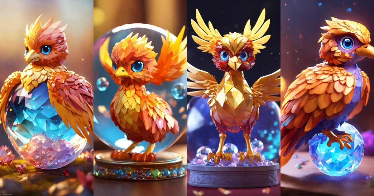 Lexica - A cute adorable baby phoenix made of crystal ball with low ...