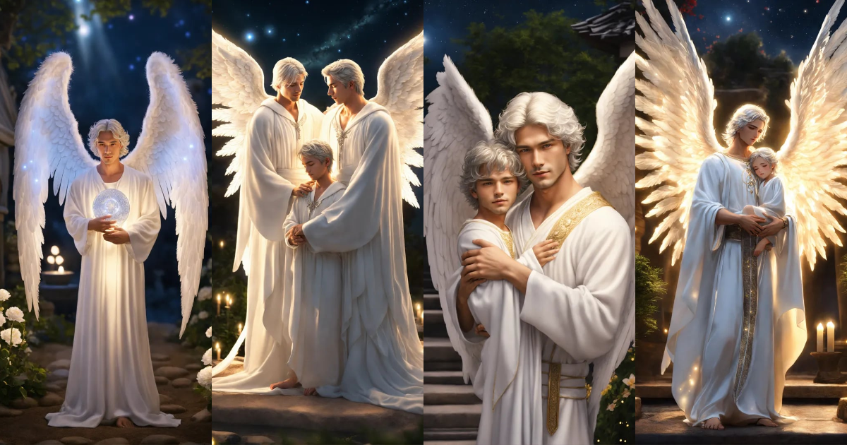 Lexica - 2 male guardian angels with detailed and luminous white angel ...