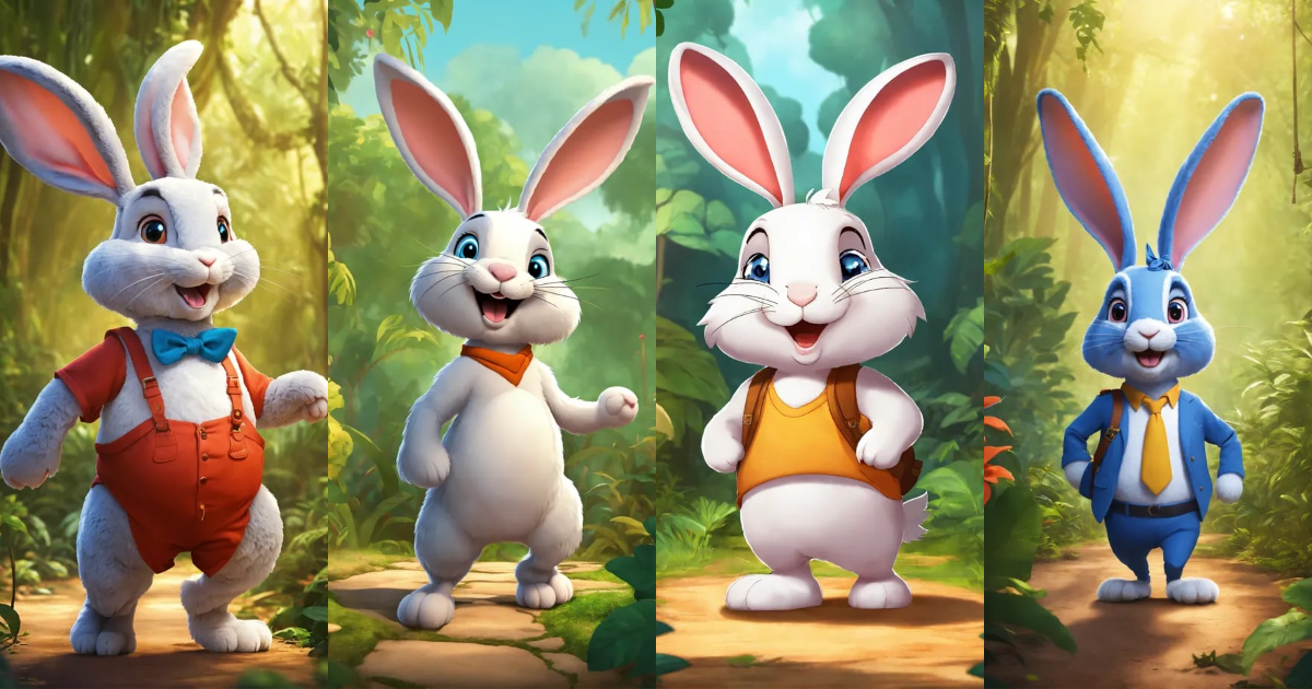 Lexica - Let cartoon big rabbit walking on two legs in jungle