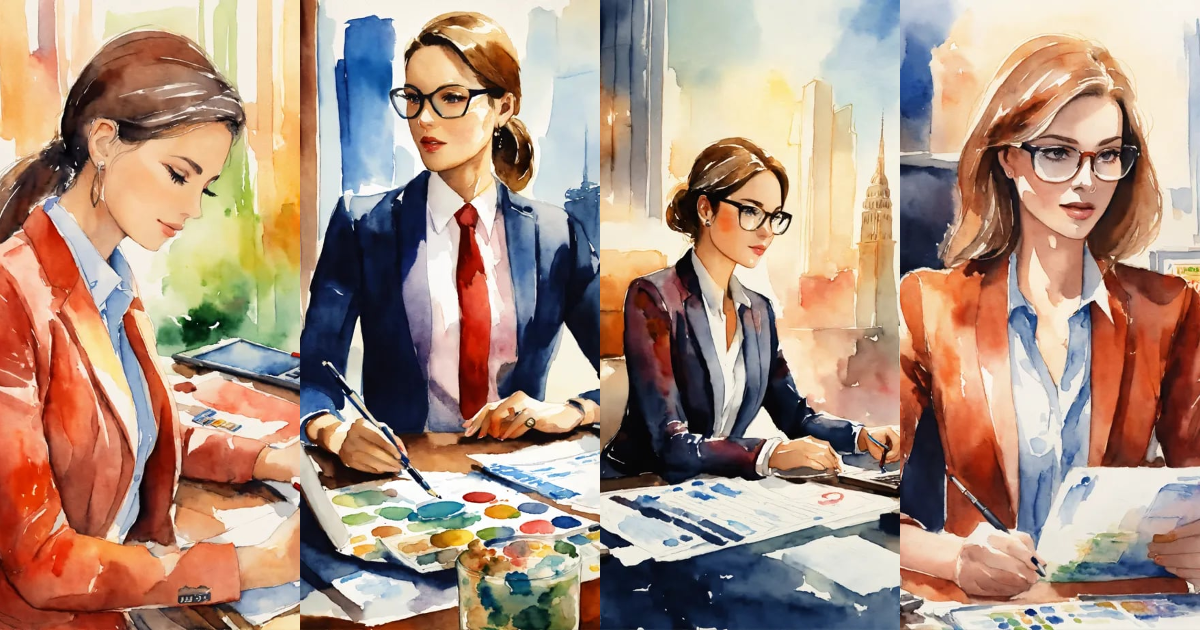 Lexica - Watercolor illustration of a beautiful female executive ...