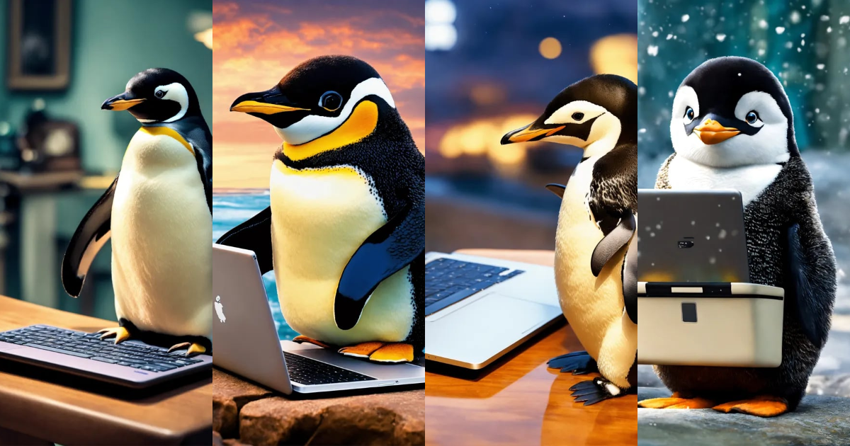 Lexica - Please picture penguins with a smartwatch typing on a laptop ...