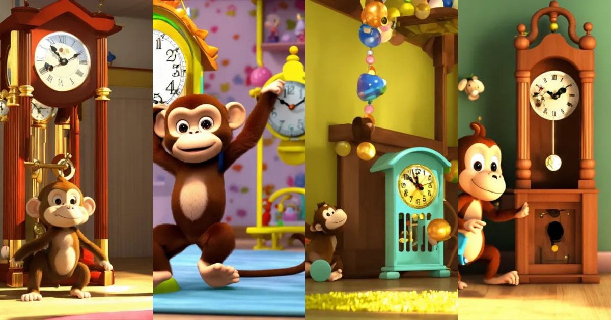 Lexica - A cute monkey went up the pendulum clock in the babies room ...