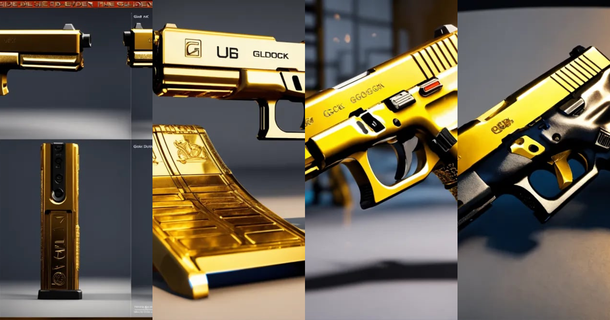 Lexica - (SIDE-VIEW) golden, glock, intricate, 128K, UNREAL ENGINE