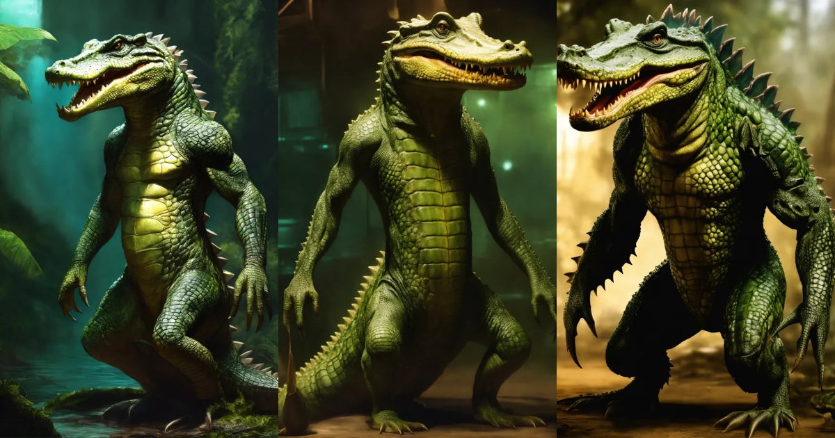 Lexica - Realistic drawing a full body portrait of a humanoid crocodile ...