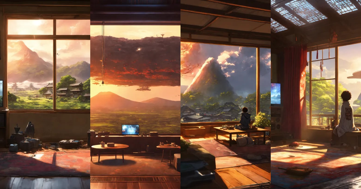 Lexica - Afro samurai anime, inside a room with a TV on a channel with ...