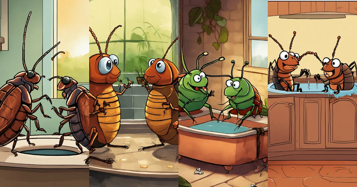 Lexica - Two cockroaches talking in the midle of the sinkcartoon style