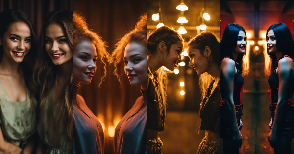 Lexica - 2 female twins looking at each other with jealousy, evil grin ...