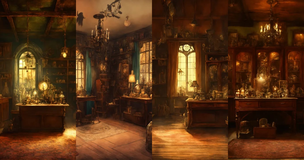 Lexica - Creepy antique shop, mysterious, magical, drawn