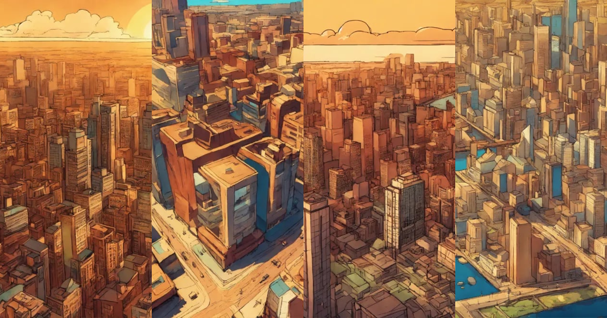 Lexica - A big city from aerial perspective. comic style