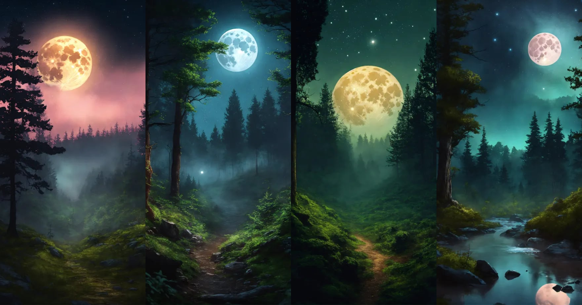 Lexica - Deep forest with starry looking skies, and light fog, full ...