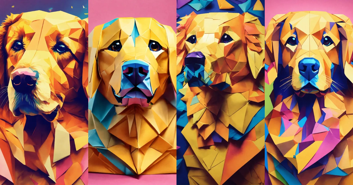 Lexica - A cute golden retriever, origami art, psychedelic