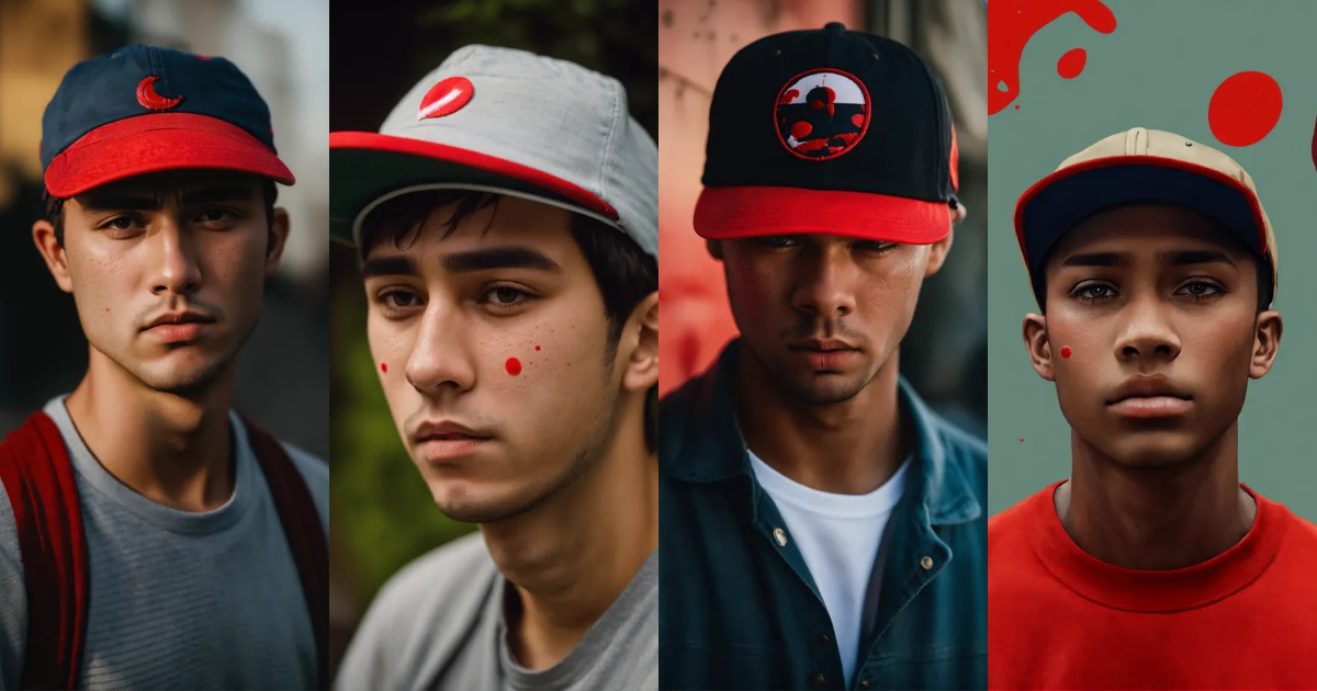 Lexica - Young man with a cap and red spot on his face sad