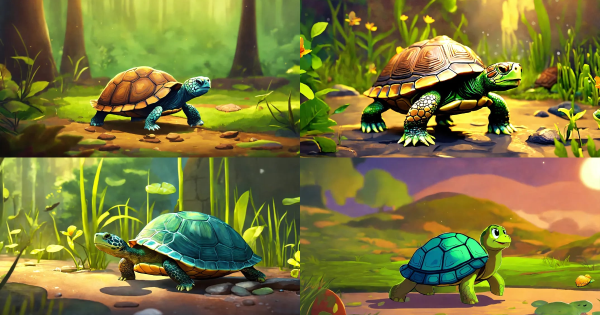 Lexica - Hello, turtle. She strolls on the damp ground, finding a flat ...