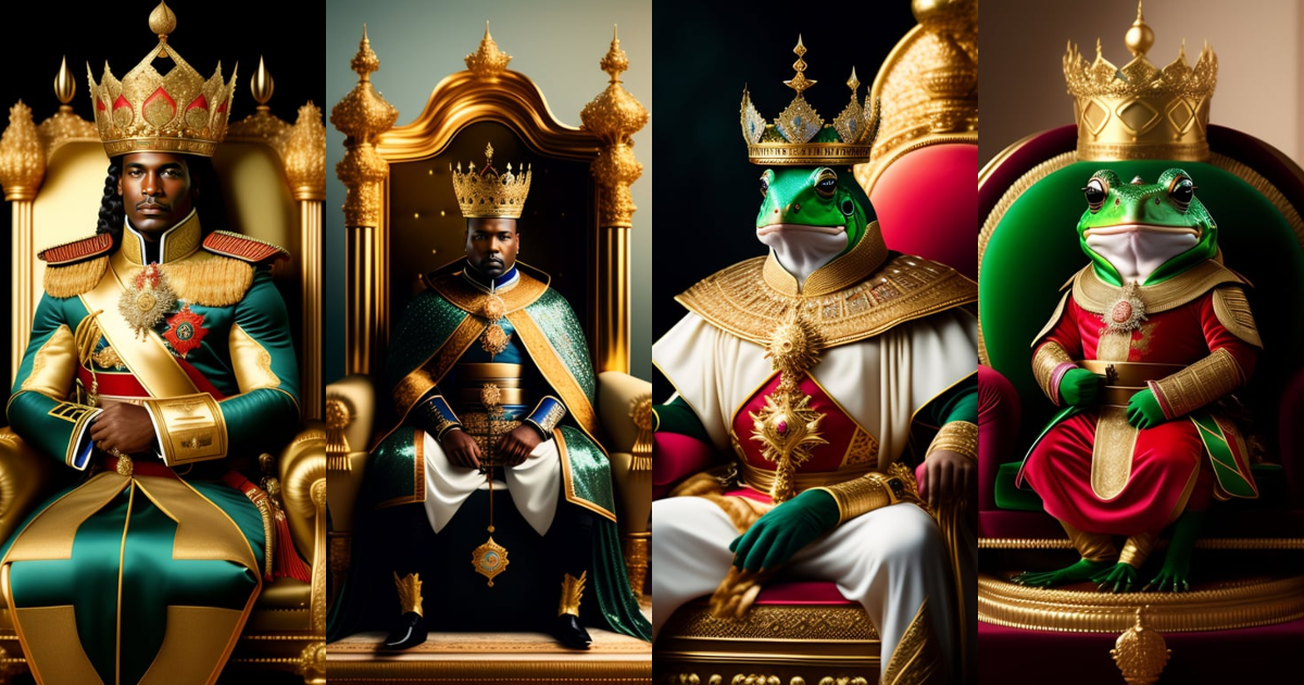 Lexica - Portrait of the king of the frogs sitting in his throne ...