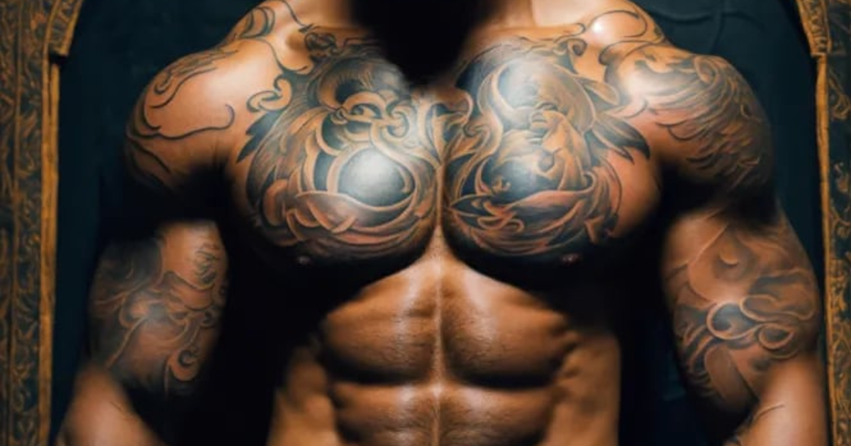 Lexica - Handsome black male, werewolf, tattoos chest and arms, beard