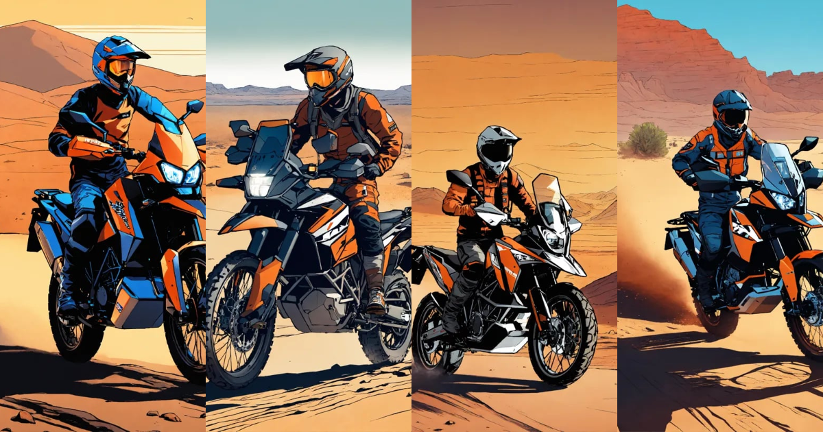 Lexica - A man riding a KTM 390 Adventure 2023 Motorcycle on dirt road ...