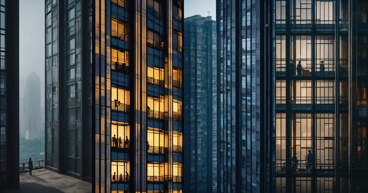 Lexica - Some people look over tall building windows, in the style of ...