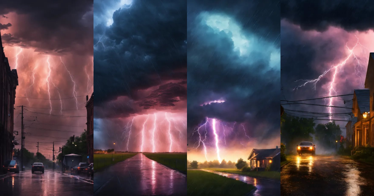 Lexica - Magical glowing rain, thunderstorm, stormy, monster in the ...