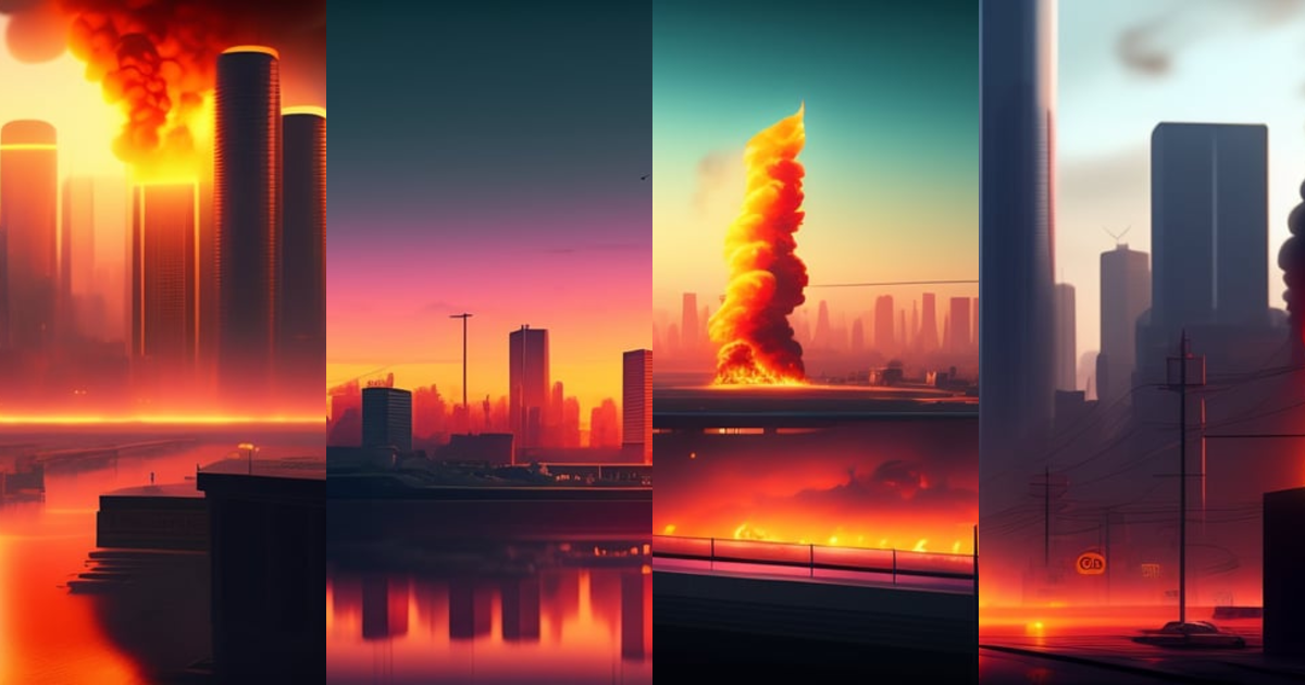 Lexica - An animated style background of an apocalyptic city on fire