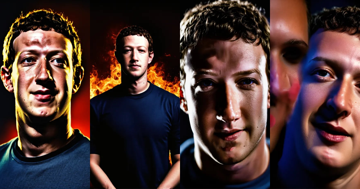 Lexica - Mark Zuckerberg, black background, evil.