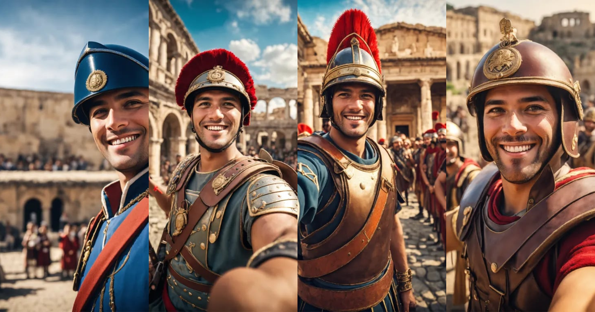 Lexica - Roman soldier guard smiling holding peace sign in front of ...