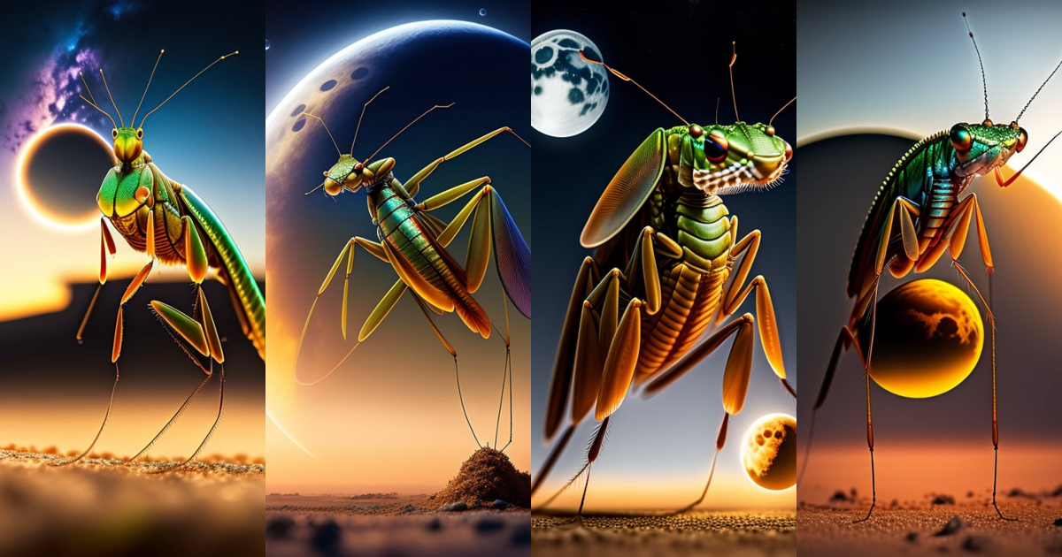 Lexica - An armored praying mantis in battle stance, in front of a ...