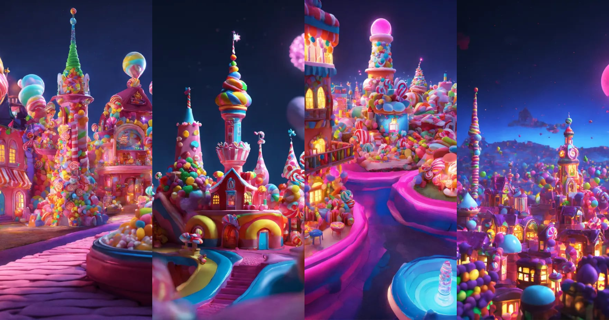 Lexica - Candyland skyline at night, zbrush render, 8k