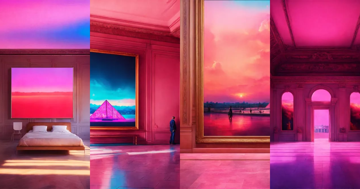 Lexica - Large room at the louvre with massive framed painting on the ...