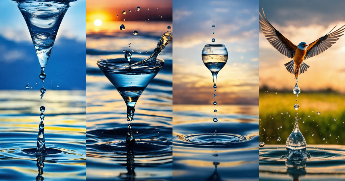 Lexica - Drop of water bounces above the water surface, transforming ...