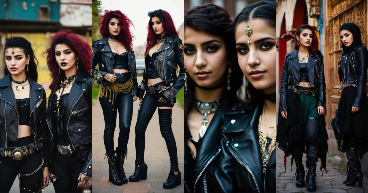 Lexica - Two 20 year old arab punk girls wearing a black leather jacket ...