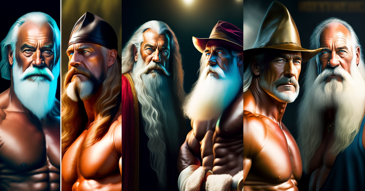Lexica - Hyperrealistic oil painting including gandalf and hulk hogan ...