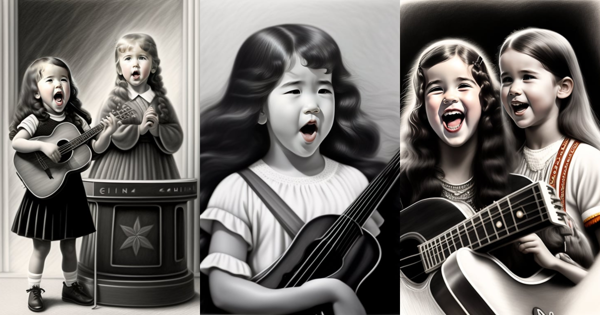 Lexica - A pencil drawing of singing girl and play volin