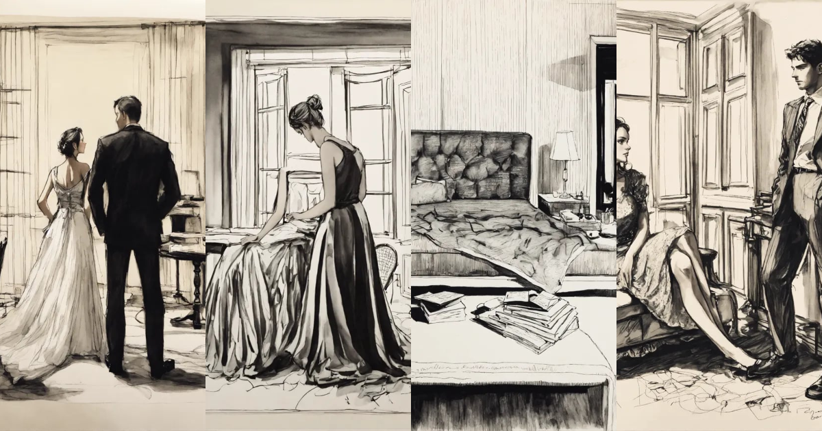 Lexica - Pen and ink sketch of divorce with white background