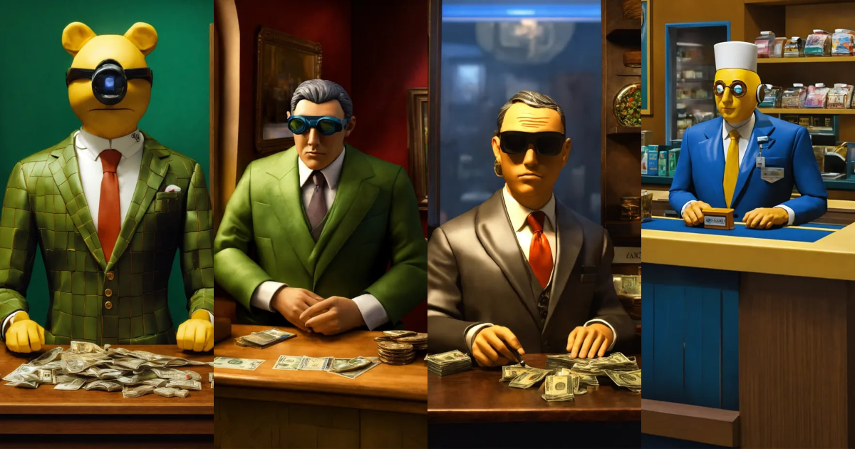 Lexica - The banker at the counter look at me 3D art