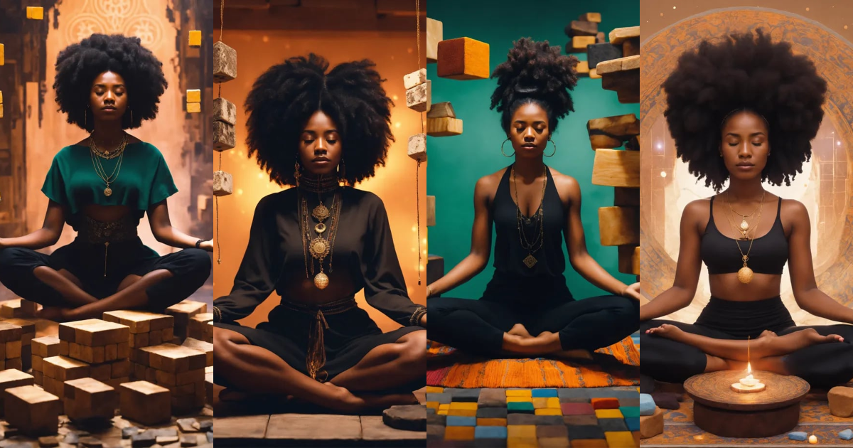 Lexica - Black woman meditating and levitating blocks with her mind ...