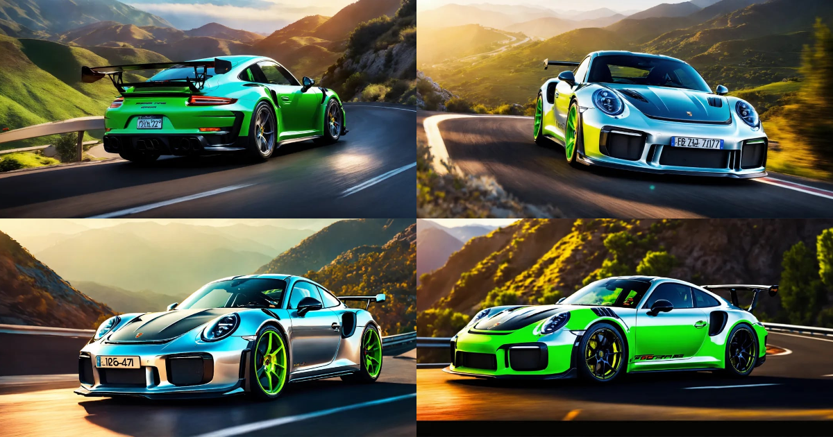 Lexica - Breathtaking silver alpine white with bright neon green racing ...