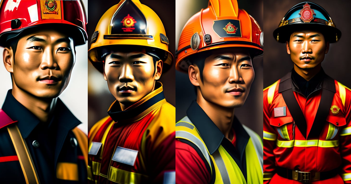 Lexica - Portrait of a male Asian firefighter