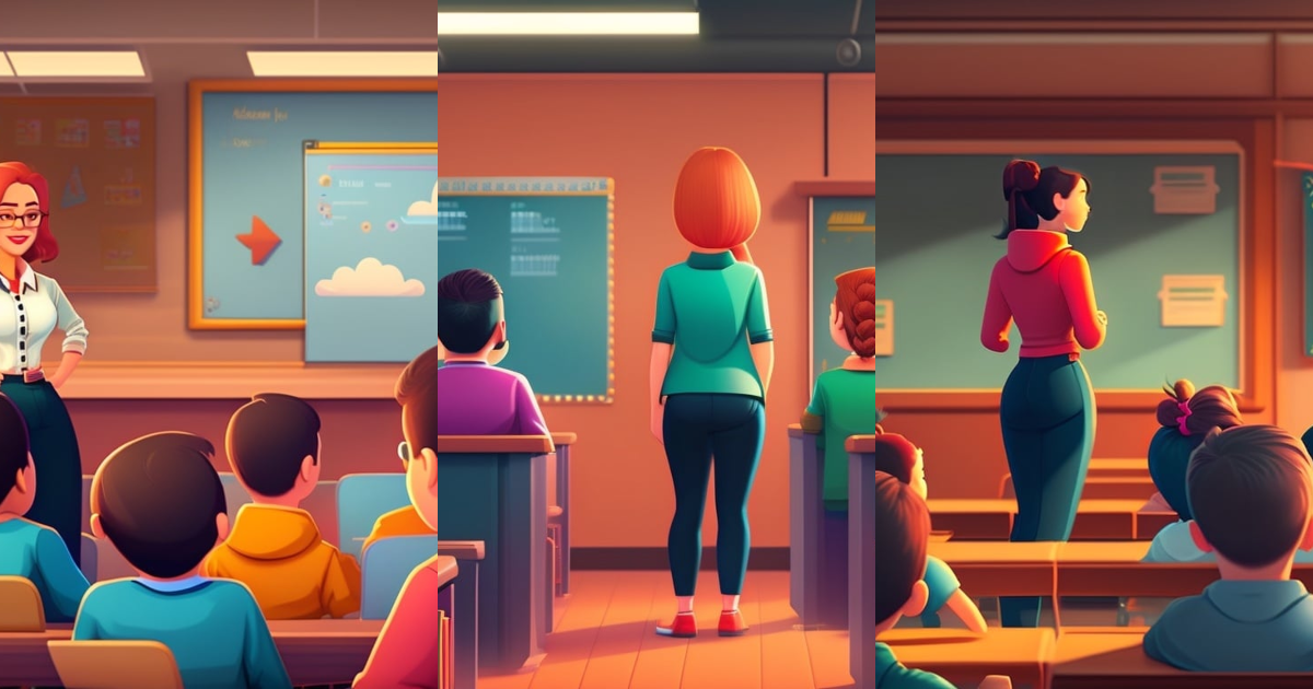 Lexica - A teacher standing in a classroom in front of students, hued ...