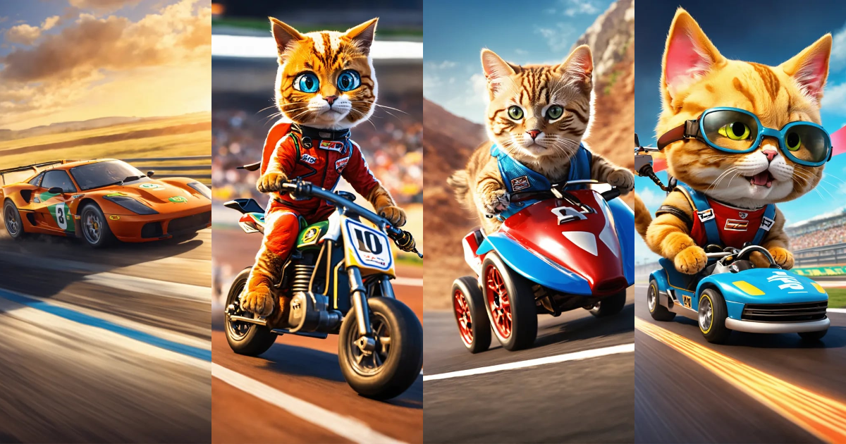 Lexica - Create a picture of a cat as a fearless race car driver ...