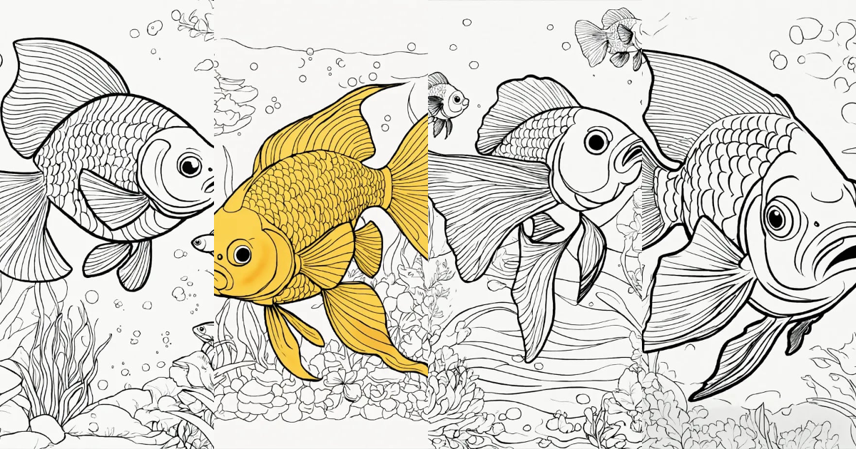 Lexica - Gold fish coloring book for kids on a white background